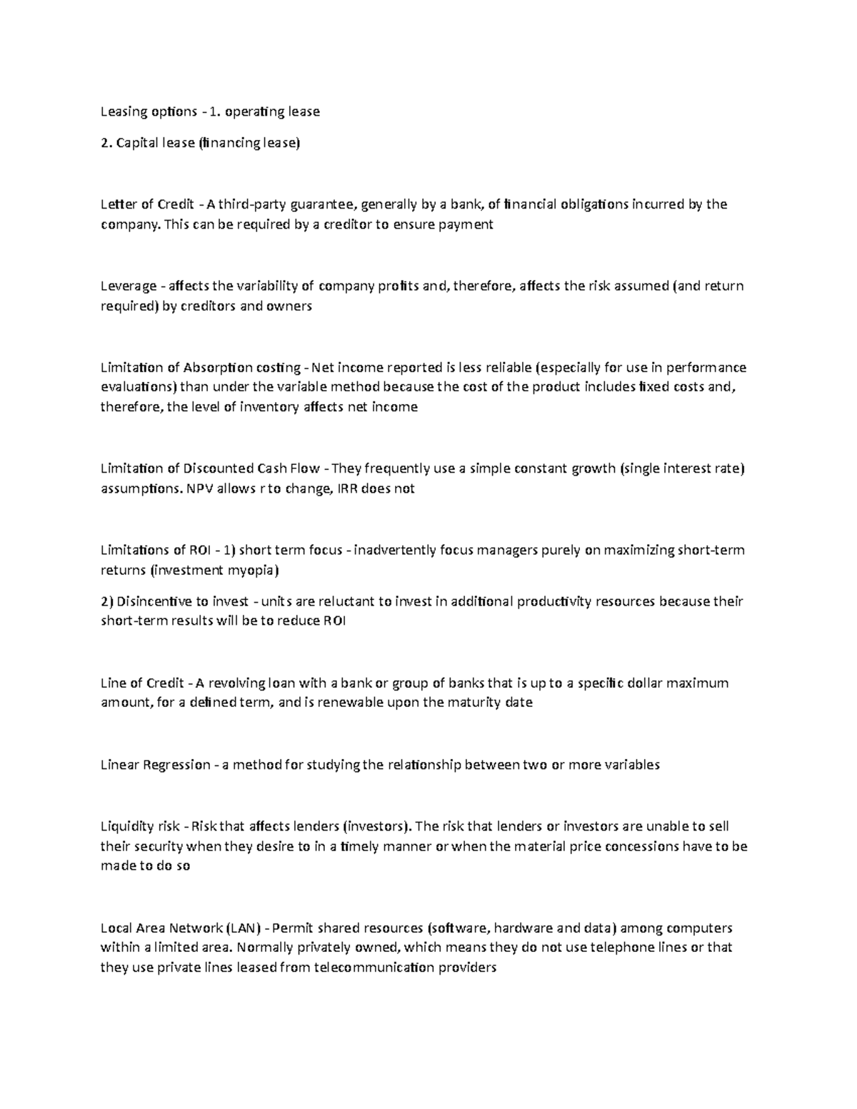 Note 22 - cpa prep - Leasing options - 1. operating lease Capital lease ...