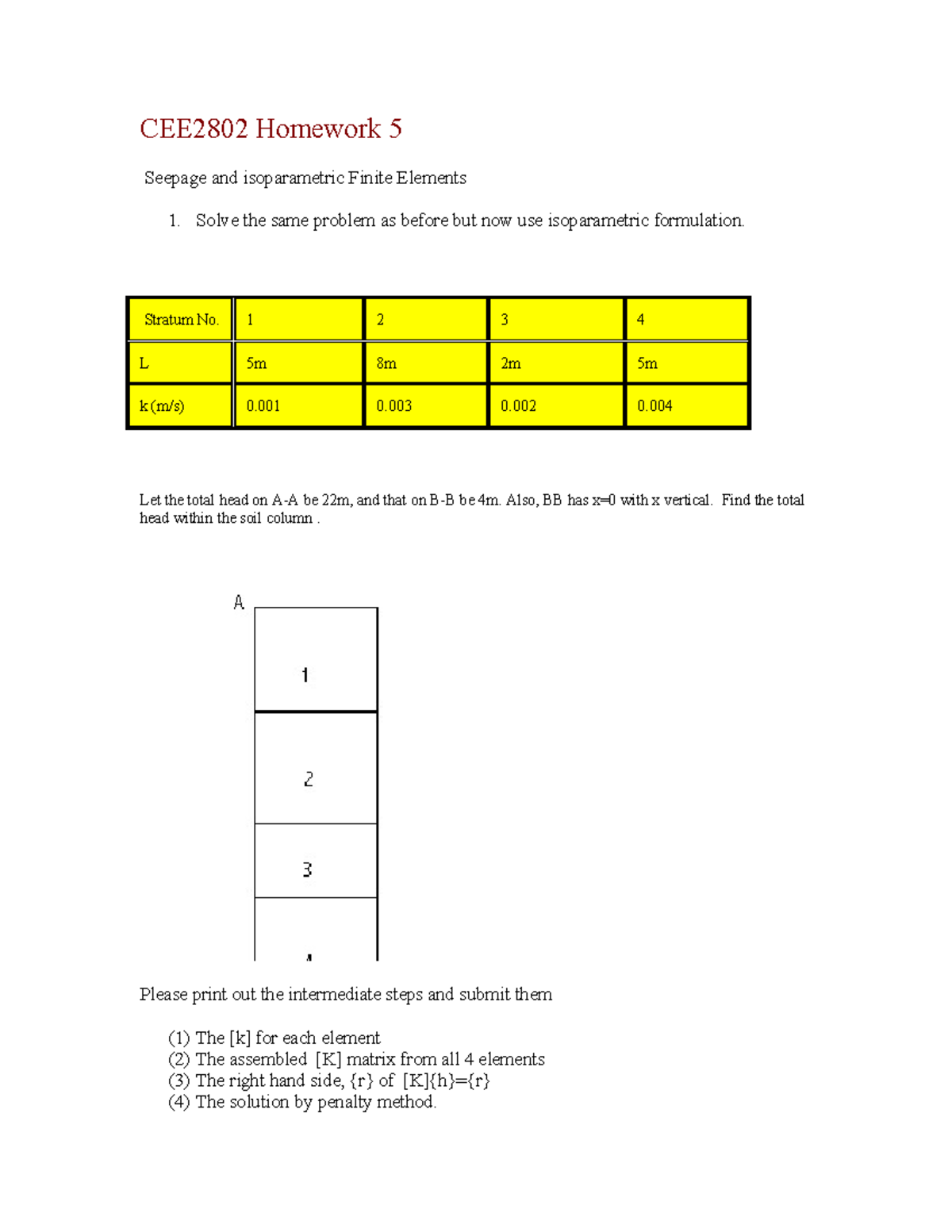 CEE1802-2802 HW 5-2024 - CEE2802 Homework 5 Seepage and isoparametric ...