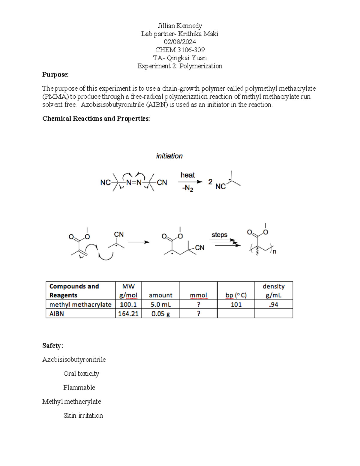 Lab2 - Summary Experimental Organic Chemistry II - Jillian Kennedy Lab ...