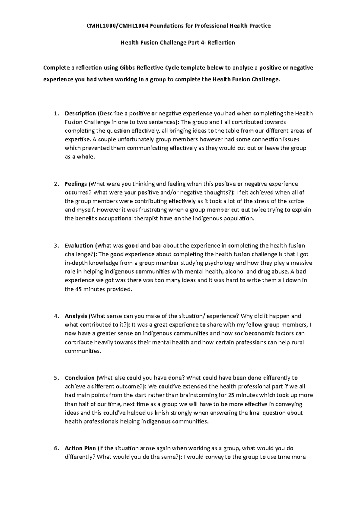 PART 4 Reflection Template - CMHL1000/CMHL1004 Foundations for ...