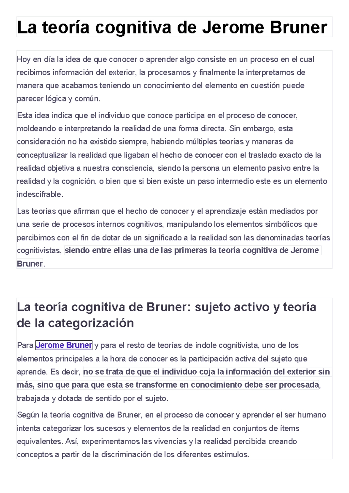 La teoría cognitiva de Jerome Bruner Resumen - La teoría cognitiva de ...