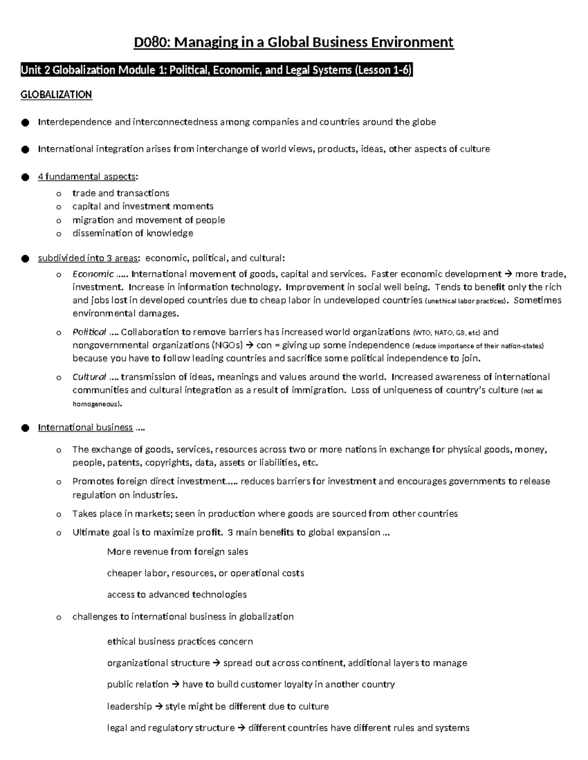 D080 Global Business Study Guide - D080: Managing in a Global Business ...