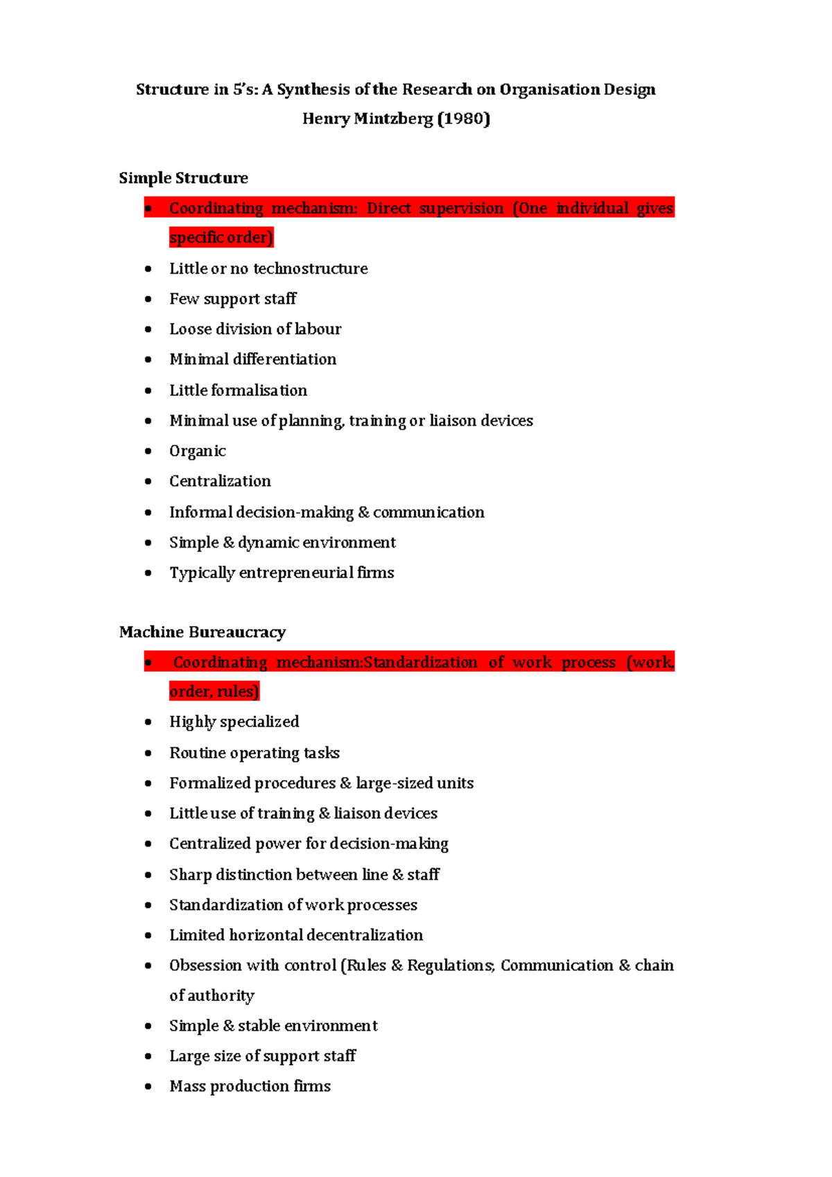 Structure in 5 s Henry Mintzberg - Structure in 5’s: A Synthesis of the ...