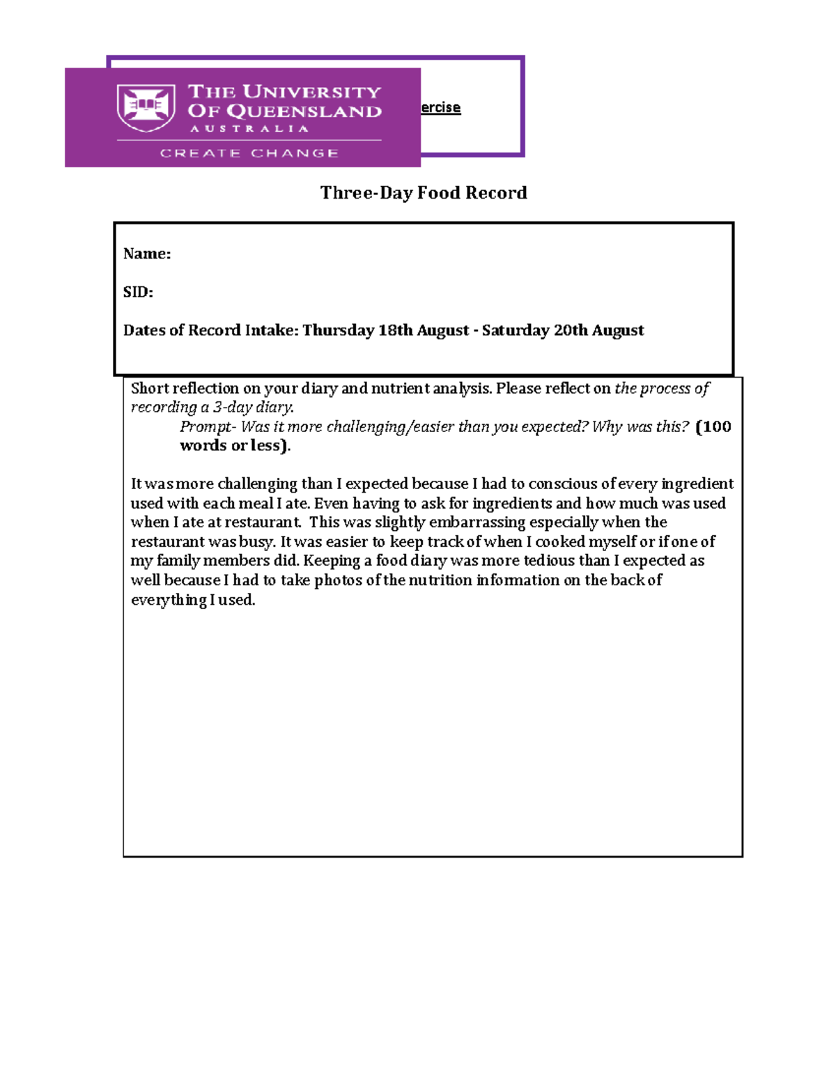 NUTR2003 Assessment 1 Food record 2022 - Copy - Three-Day Food Record ...