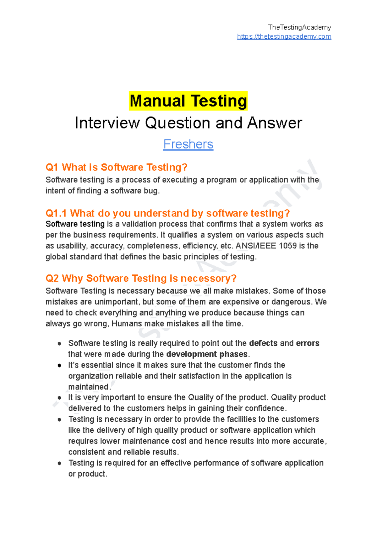 Manual Testing Notes The Testing Academy - TheTestingAcademy ...
