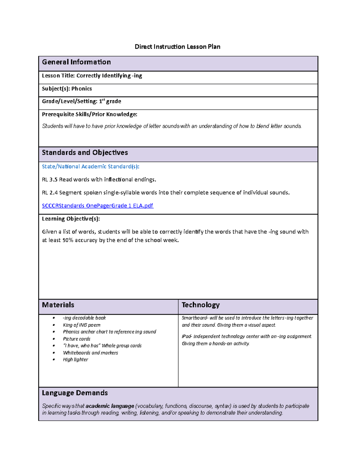Curriculm Instru Assess Task 2 - Direct Instruction Lesson Plan General ...