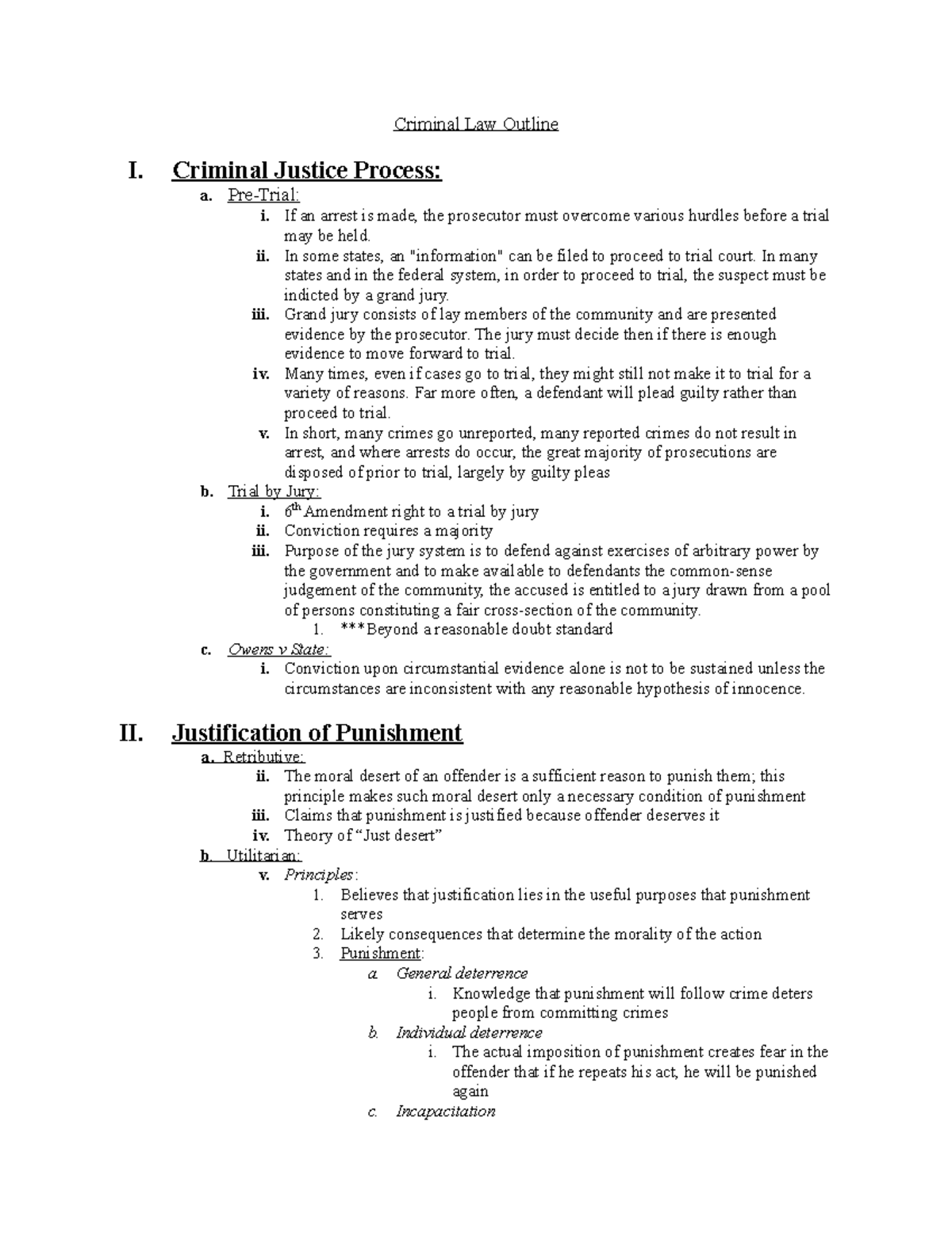 Ford Crim Law Spring 17[3271] - Criminal Law Outline I. Criminal ...