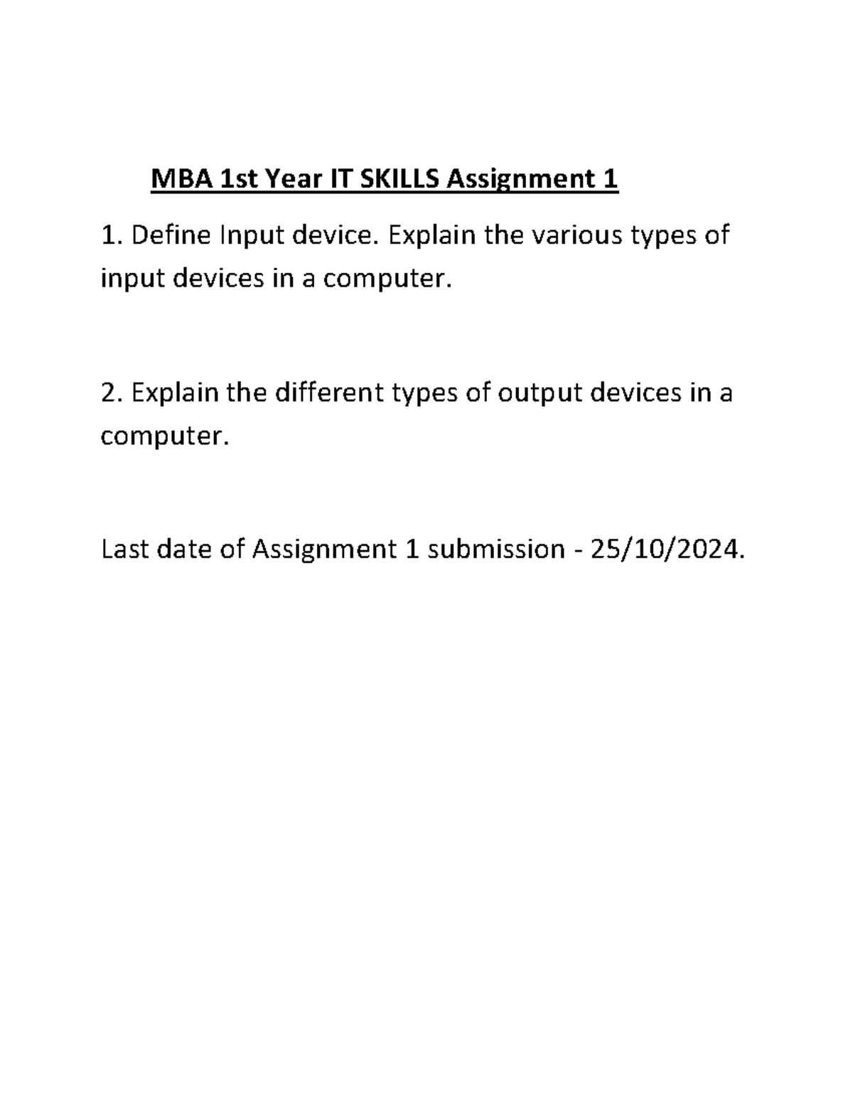 MBA 1st Year Assignment - Biología y Geología - MBA 1st Year IT SKILLS Assignment 1 Define Input ...