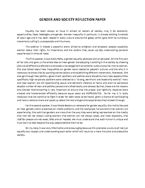 Gender and Society-Reflection Paper - GENDER AND SOCIETY REFLECTION ...