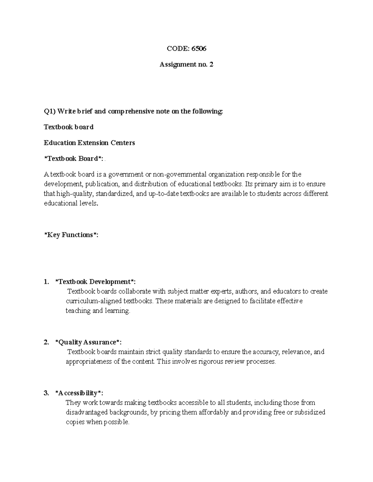 Code 6506 assignment 2 - CODE: 6506 Assignment no. 2 Q1) Write brief ...