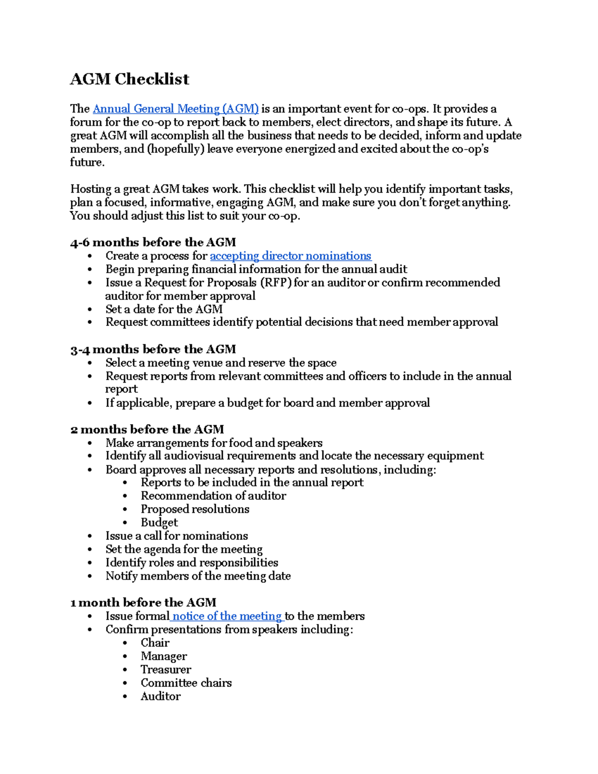 AGM-checklist - AGM Checklist The Annual General Meeting (AGM) is an important event for co-ops ...