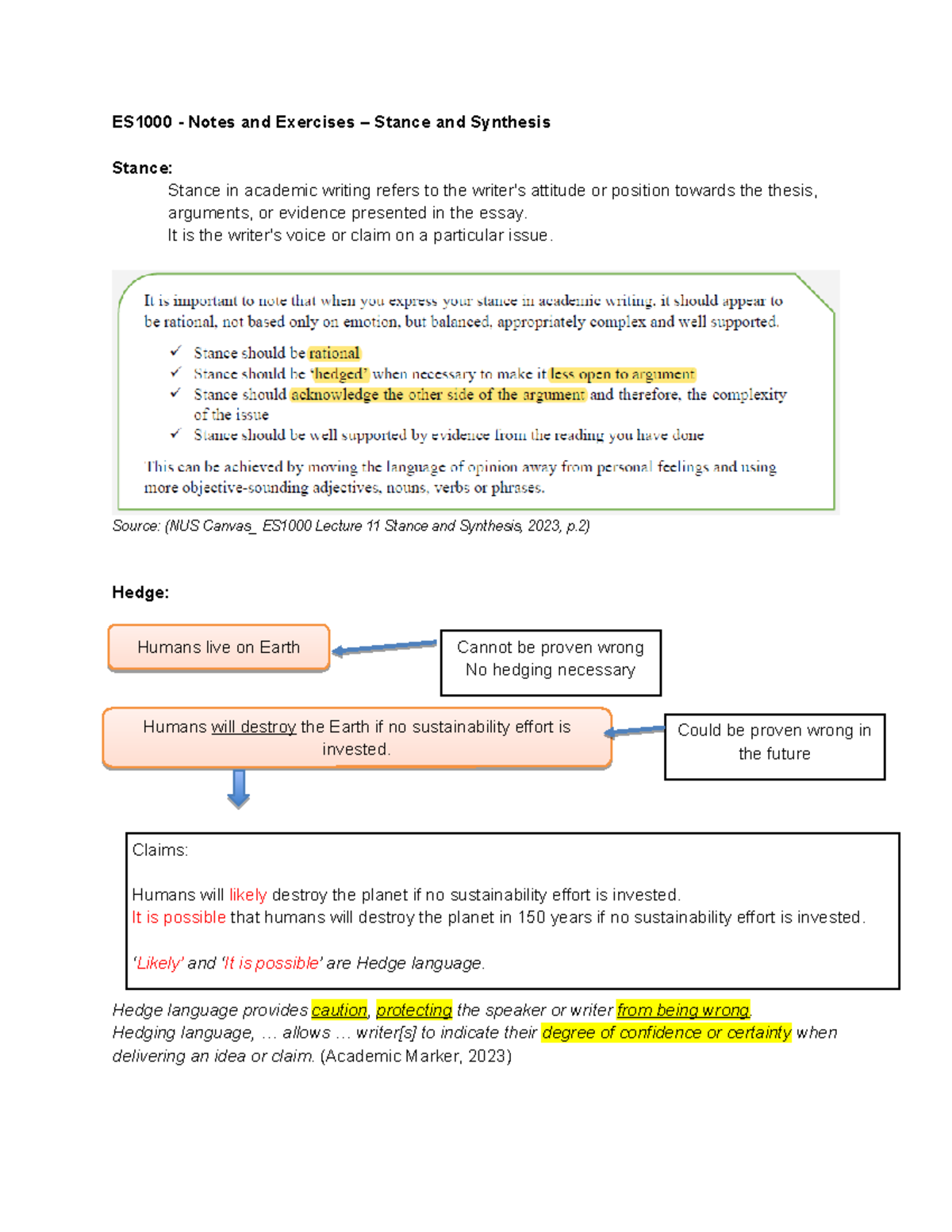WK11 Lecture 11 Stance Synthesis Handout - ES1000 - Notes and Exercises ...