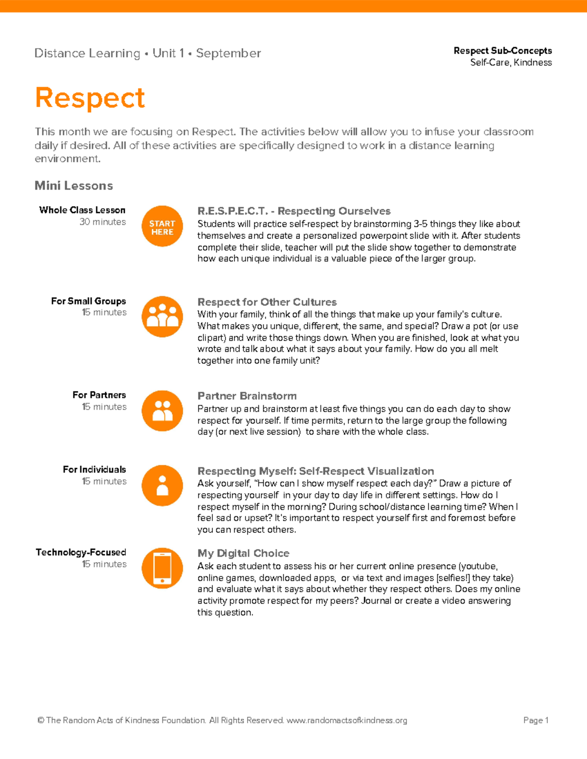 Distance Learning Mini-Lesson Respect Practice Material - Distance ...