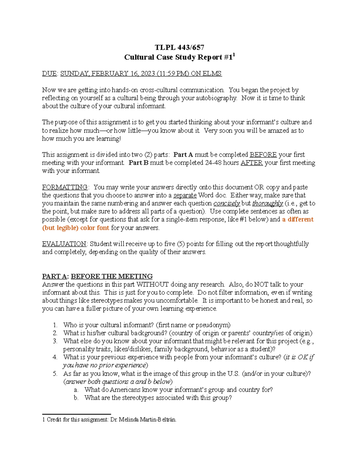 TLPL 443-657 Case Study Report #1 - TLPL 443/ Cultural Case Study ...