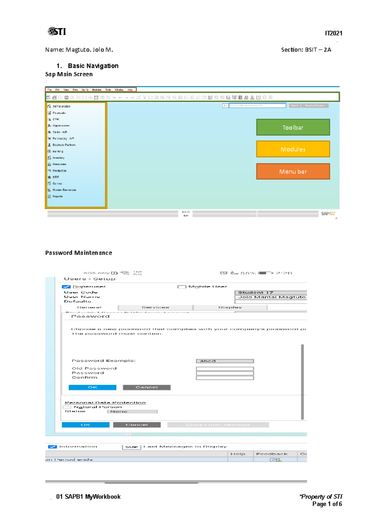01 SAPB1 My Workbook Magtuto Jolo M - Information Technology - Name: Magtuto. Jolo M. Section ...