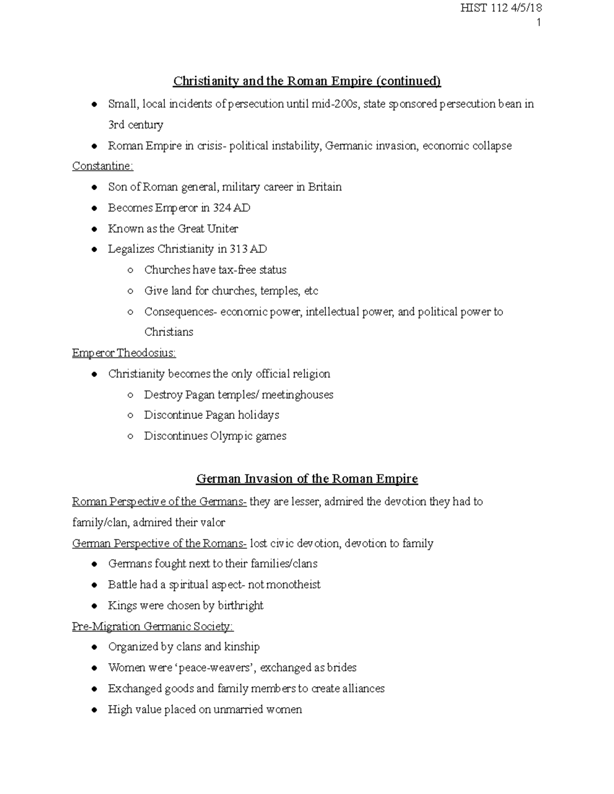 History 112 Notes 4 5 18 - Professor Eurich - HIST 112 1 Christianity ...