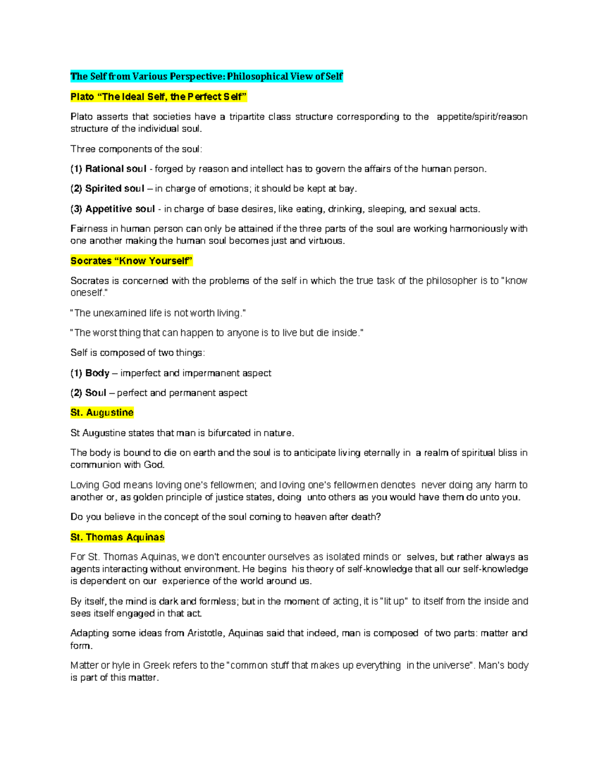 UTS Reviewer - The Self from Various Perspective: Philosophical View of ...