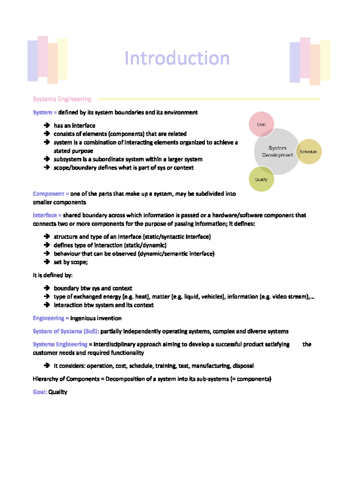 Systems Engineering introduction - Systems Engineering (MSE) (IN8015) - Studocu