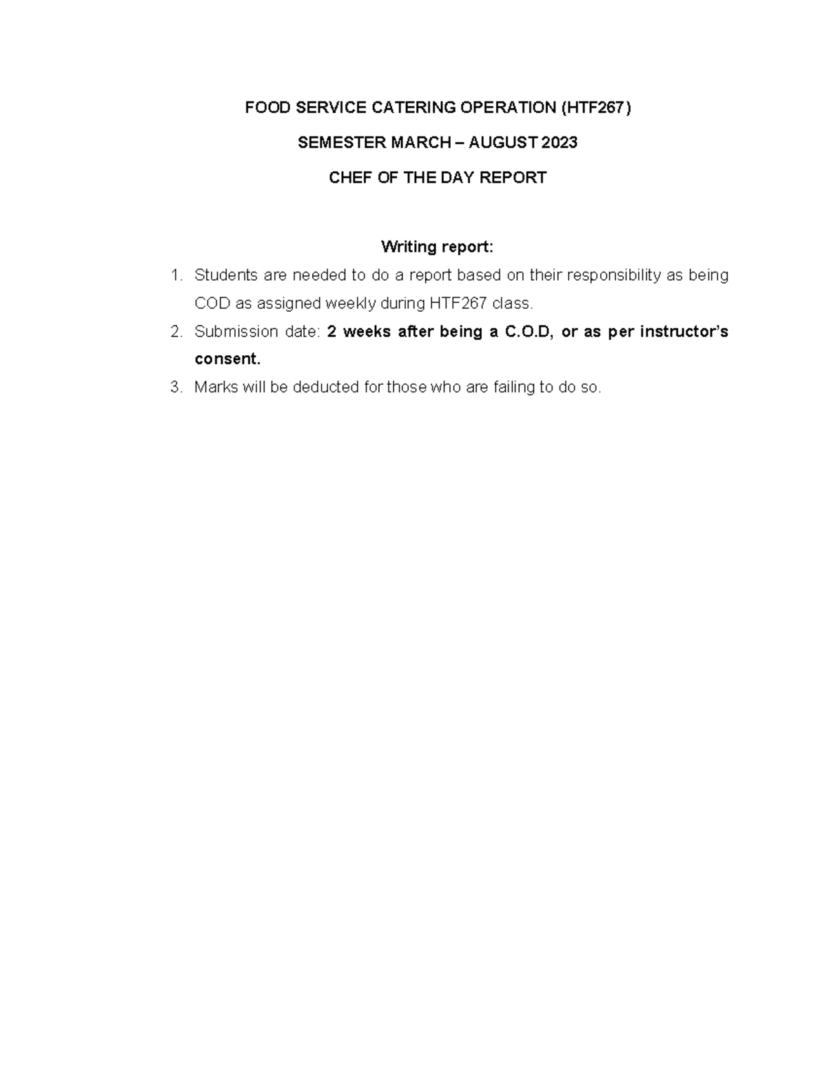 COD Report Guideline - 17 - FOOD SERVICE CATERING OPERATION (HTF267 ...