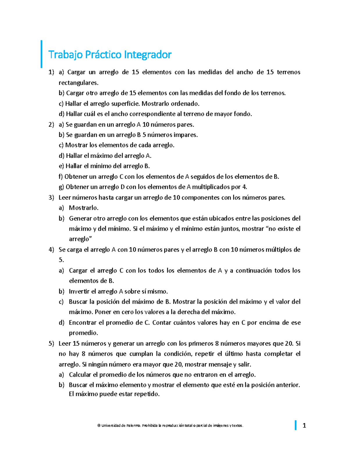 Trabajo Practico Integrador Funciones y Arreglos - © Universidad de ...
