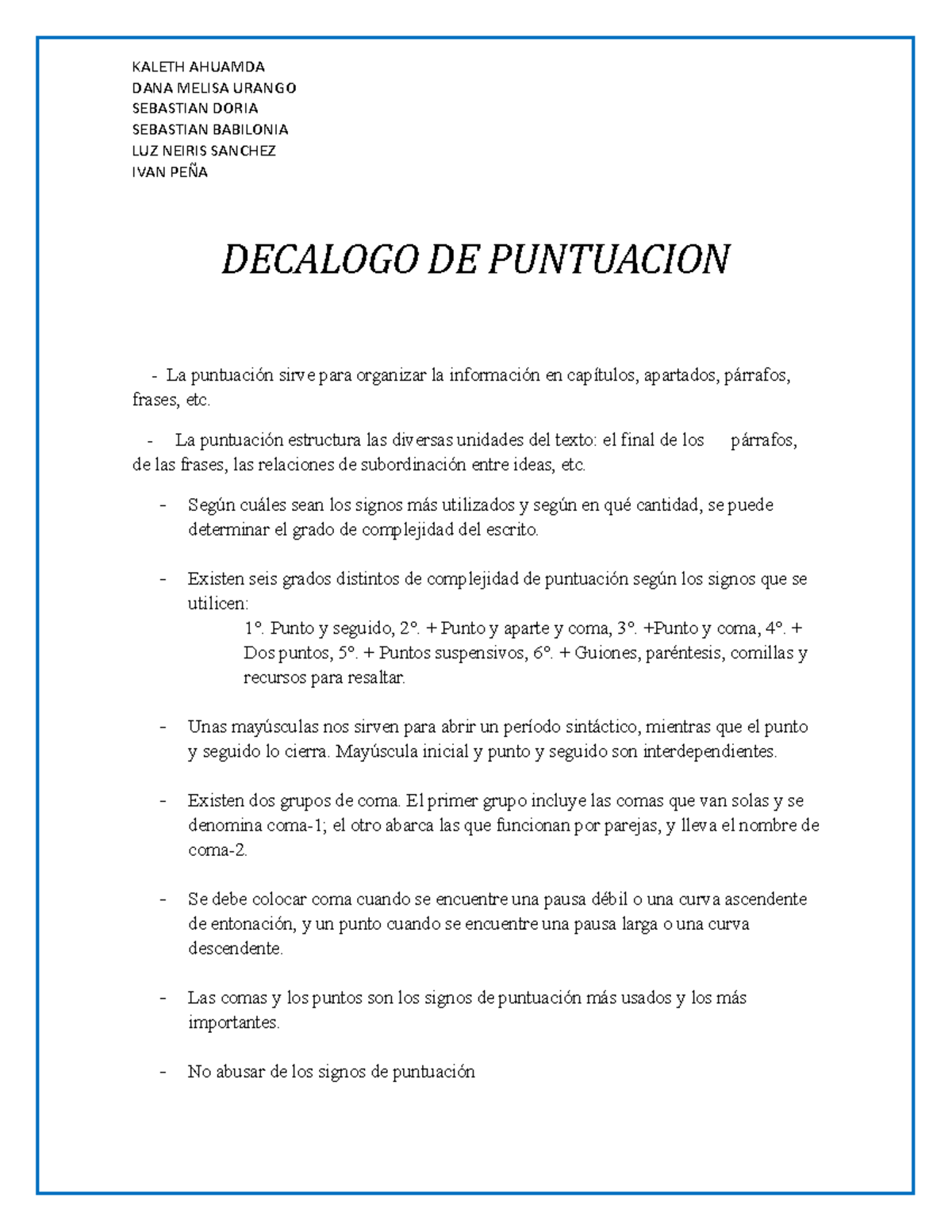 Decalogo DE Puntuacion - KALETH AHUAMDA DANA MELISA URANGO SEBASTIAN ...