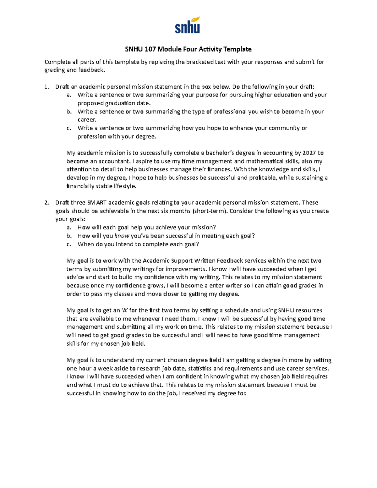 SNHU 107 Module Four Activity Template - SNHU 107 Module Four Activity ...