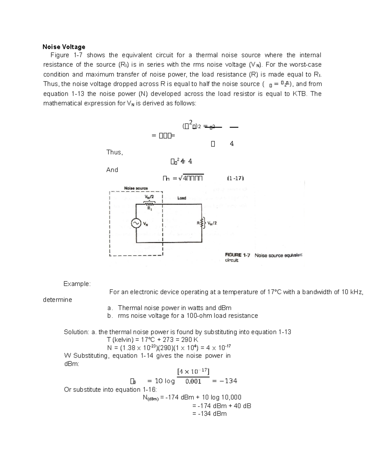 Noise Voltage - Noise Voltage Figure 1-7 shows the equivalent circuit for a thermal noise source ...