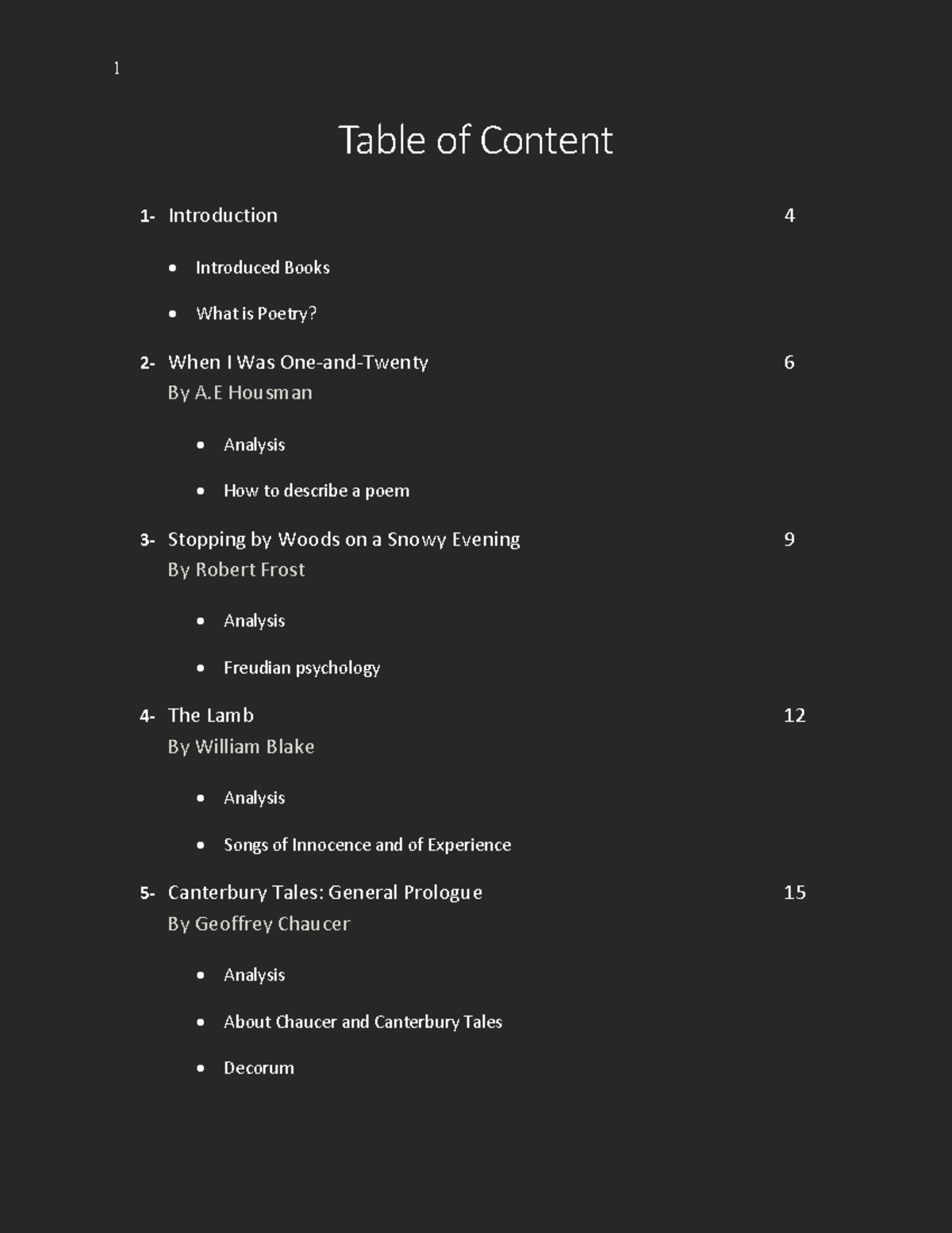 Notes - Table of Content 1 - Introduction 4 Introduced Books What is ...