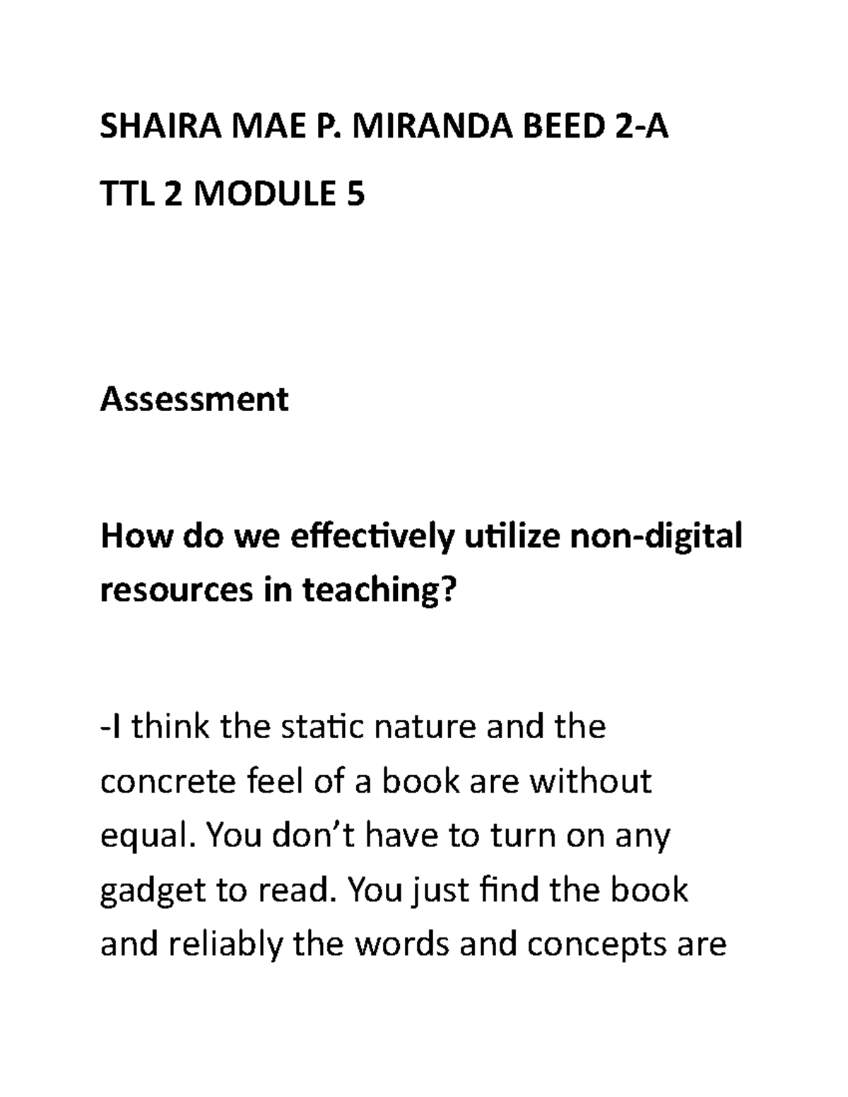 TTL2 Module 5 - About training service - SHAIRA MAE P. MIRANDA BEED 2-A ...