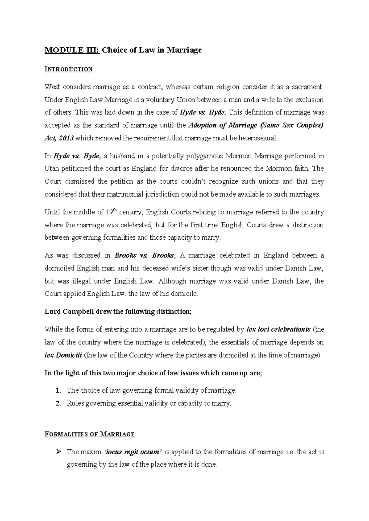 Module 3 - MODULE-III: Choice of Law in Marriage INTRODUCTION West ...