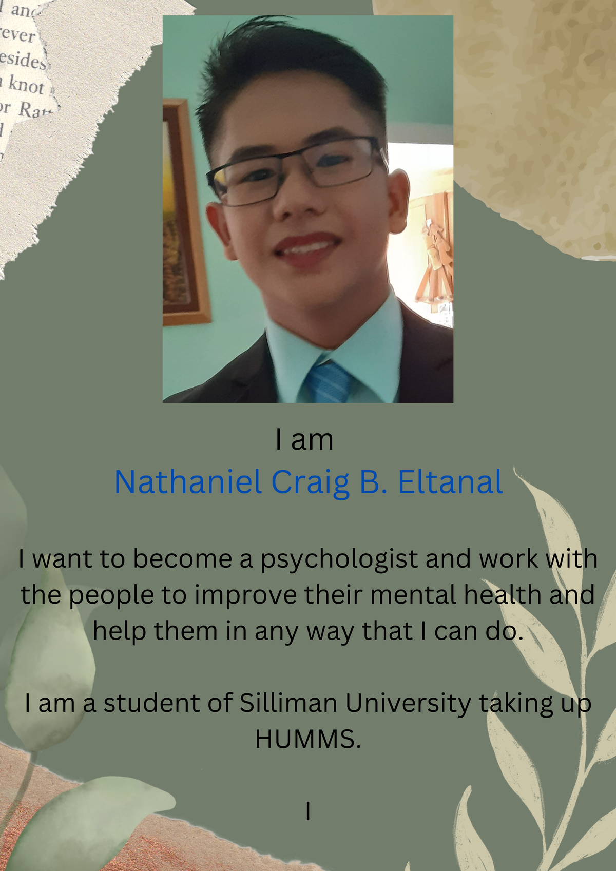 12 Humss B - Eltanal - I am Nathaniel Craig B. Eltanal ####### I want ...