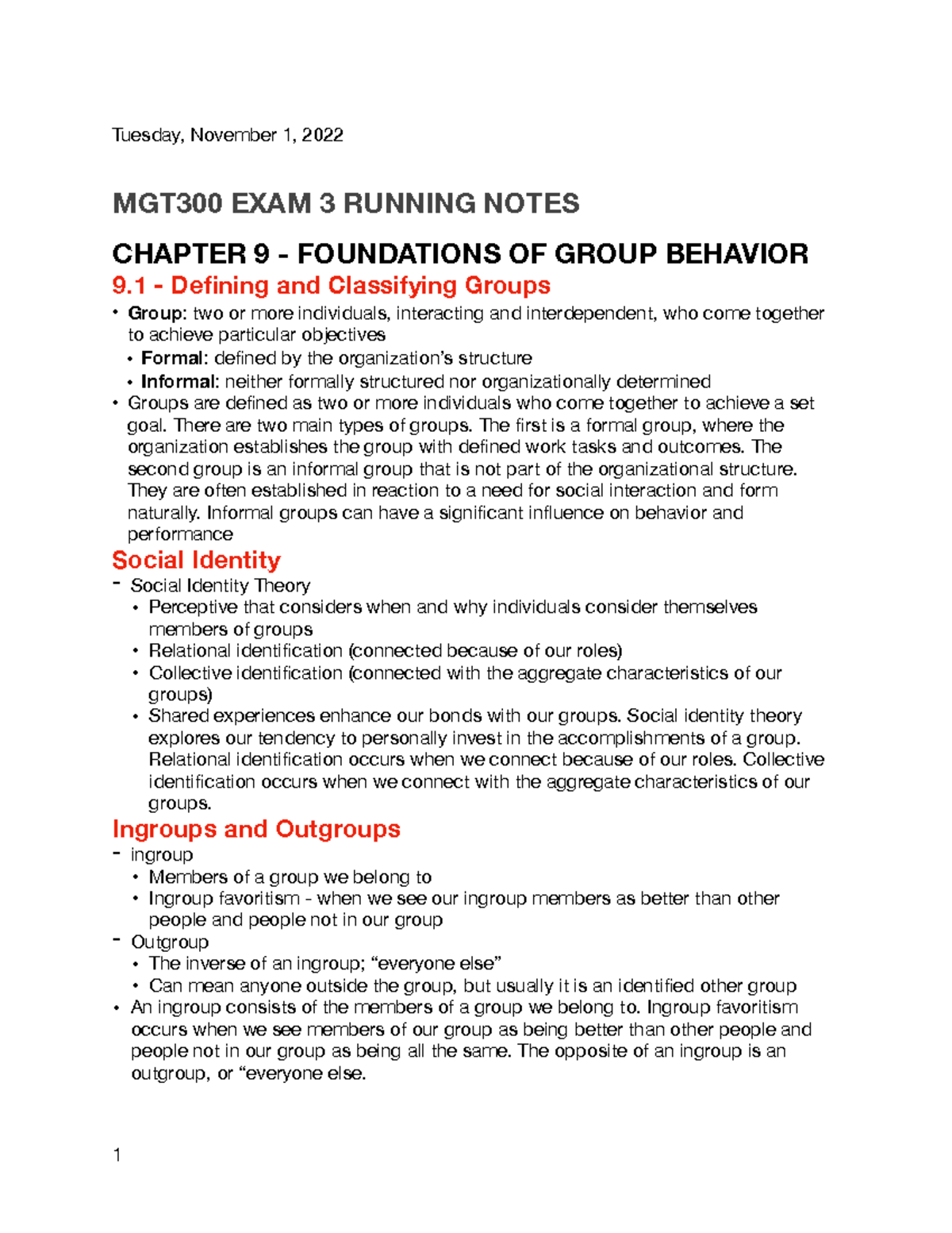 MGT300 Exam 3 Running Notes - Tuesday, November 1, 2022 MGT300 EXAM 3 ...