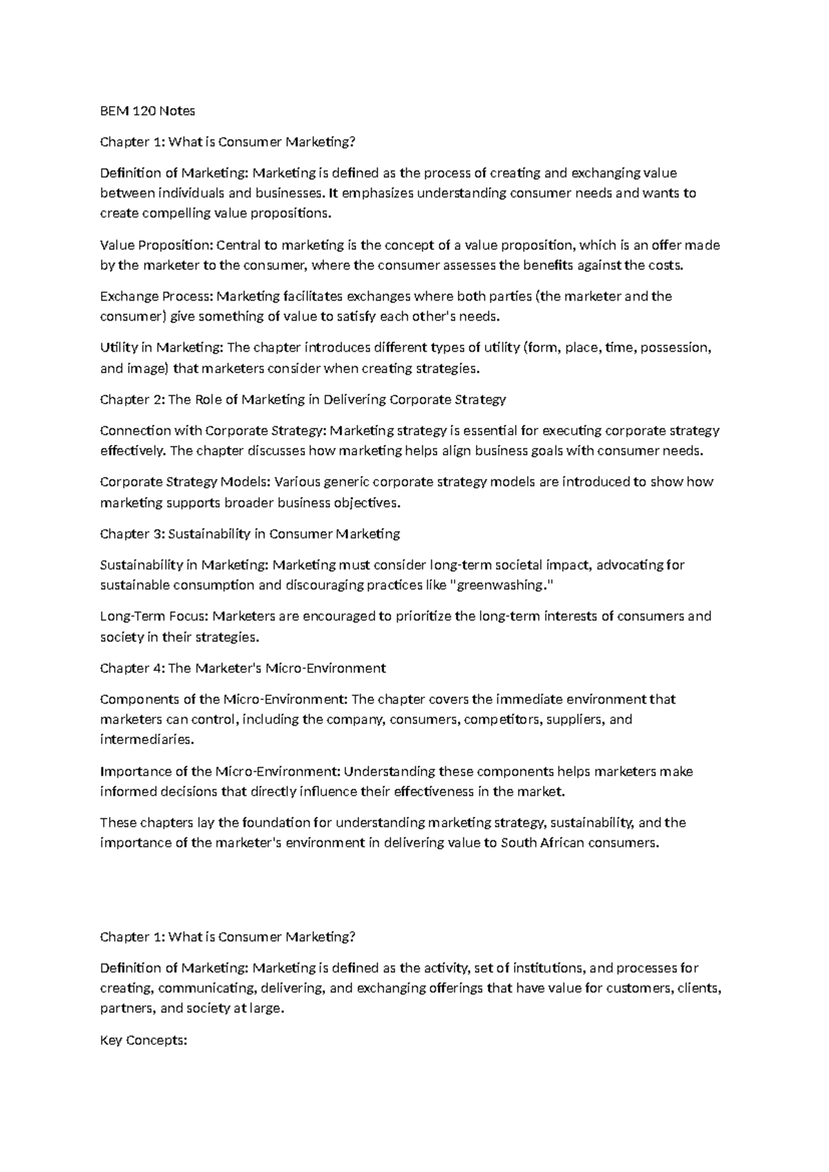 BEM 120 Notes - BEM 120 Notes Chapter 1: What is Consumer Marketing ...