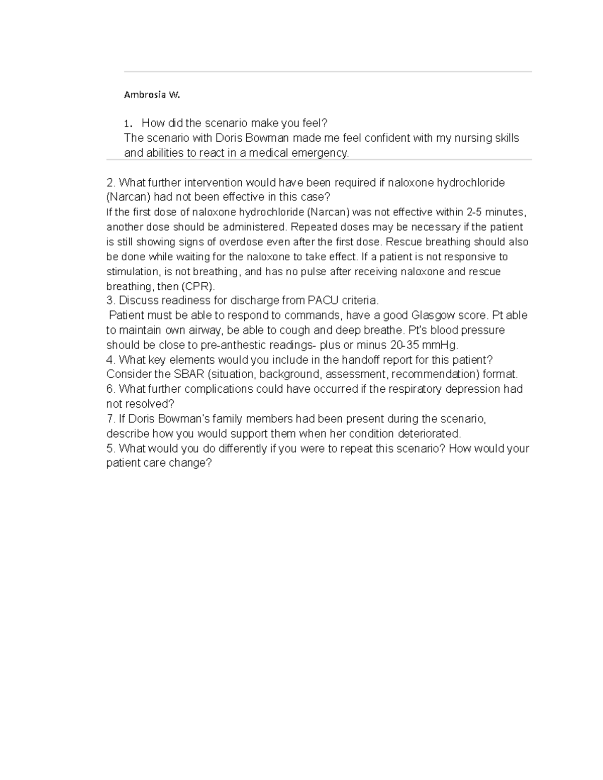 Db sim - nursing vsim - Ambrosia W. How did the scenario make you feel ...