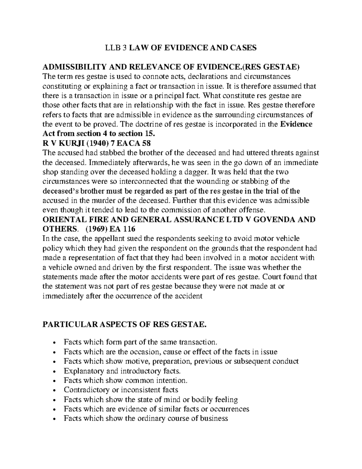 Admissibility and Relevance of Cases LAW OF Evidence AND Cases - LLB 3 ...
