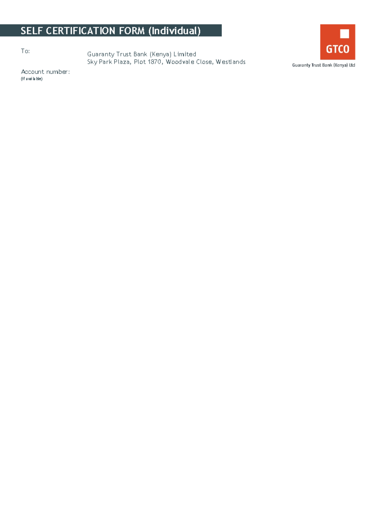 CRS Updated Self Certification Form Individual - SELF CERTIFICATION ...