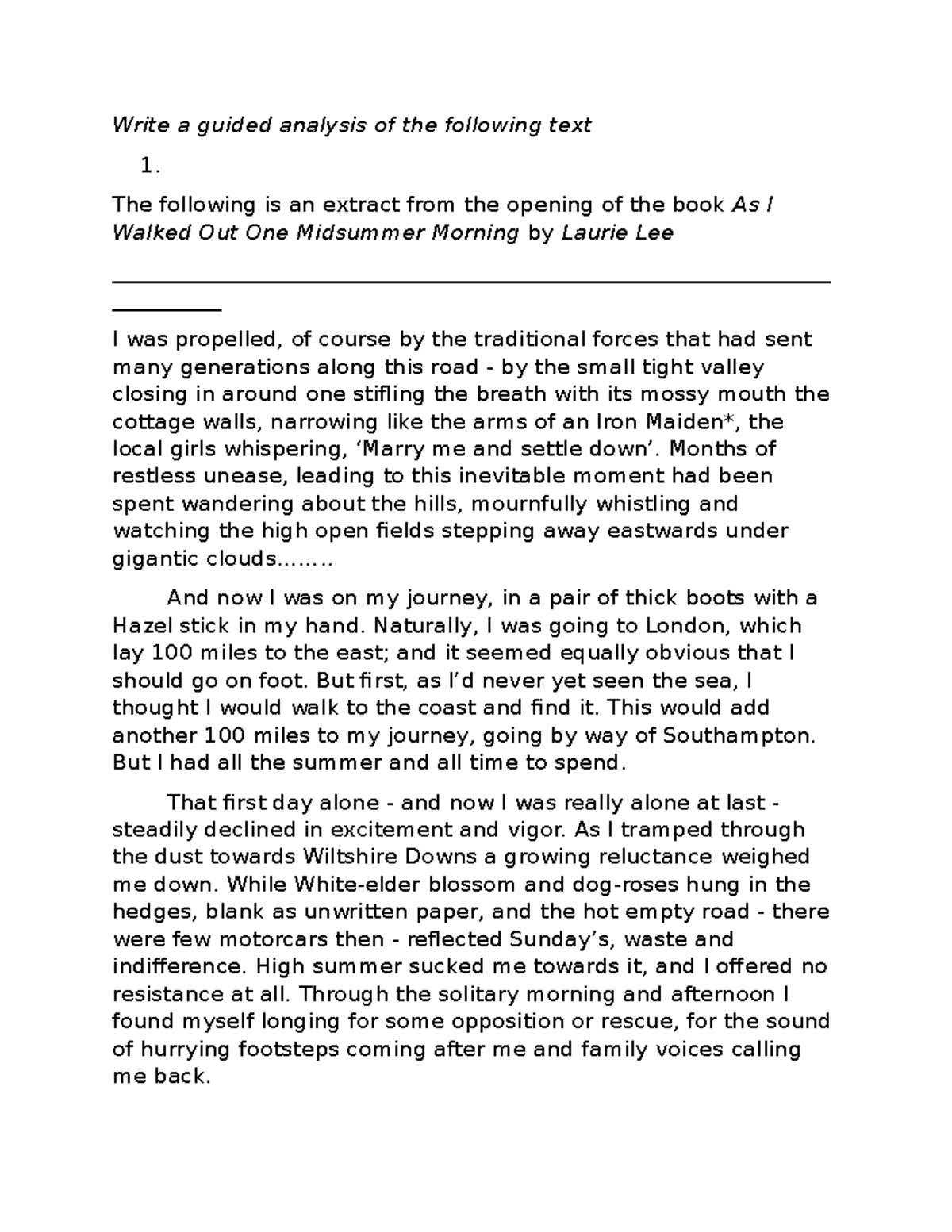 Lit paper 1 - study - Write a guided analysis of the following text The ...