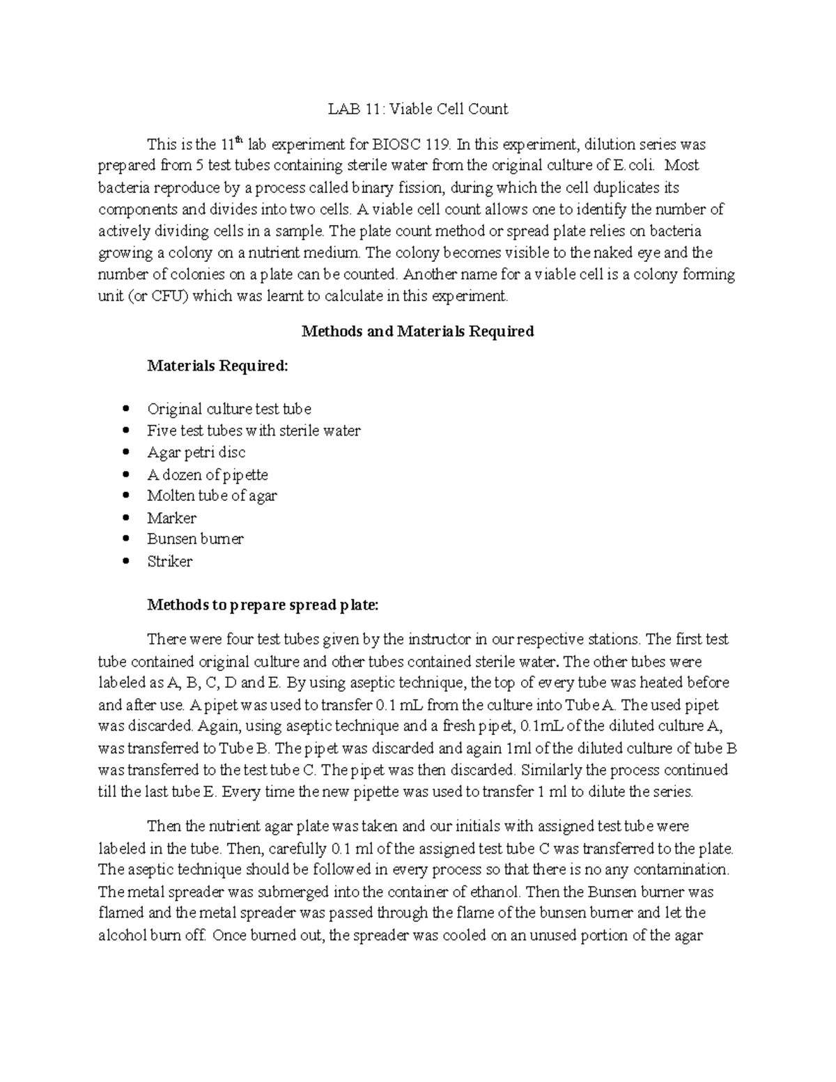 Viable Cell Count - It is a lab report from one of the lab reports ...