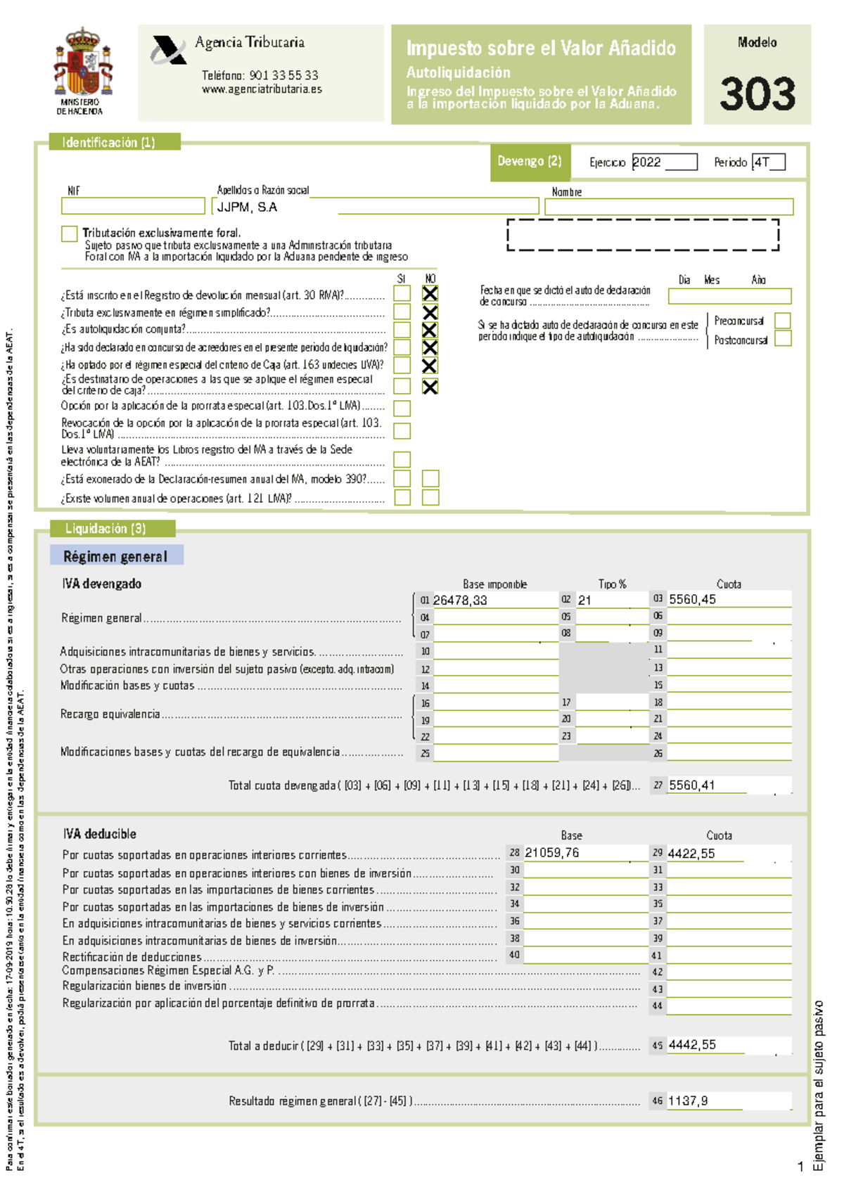 Descargar Modelo 303 PDF para editar - Impuesto sobre el Valor Añadido ...