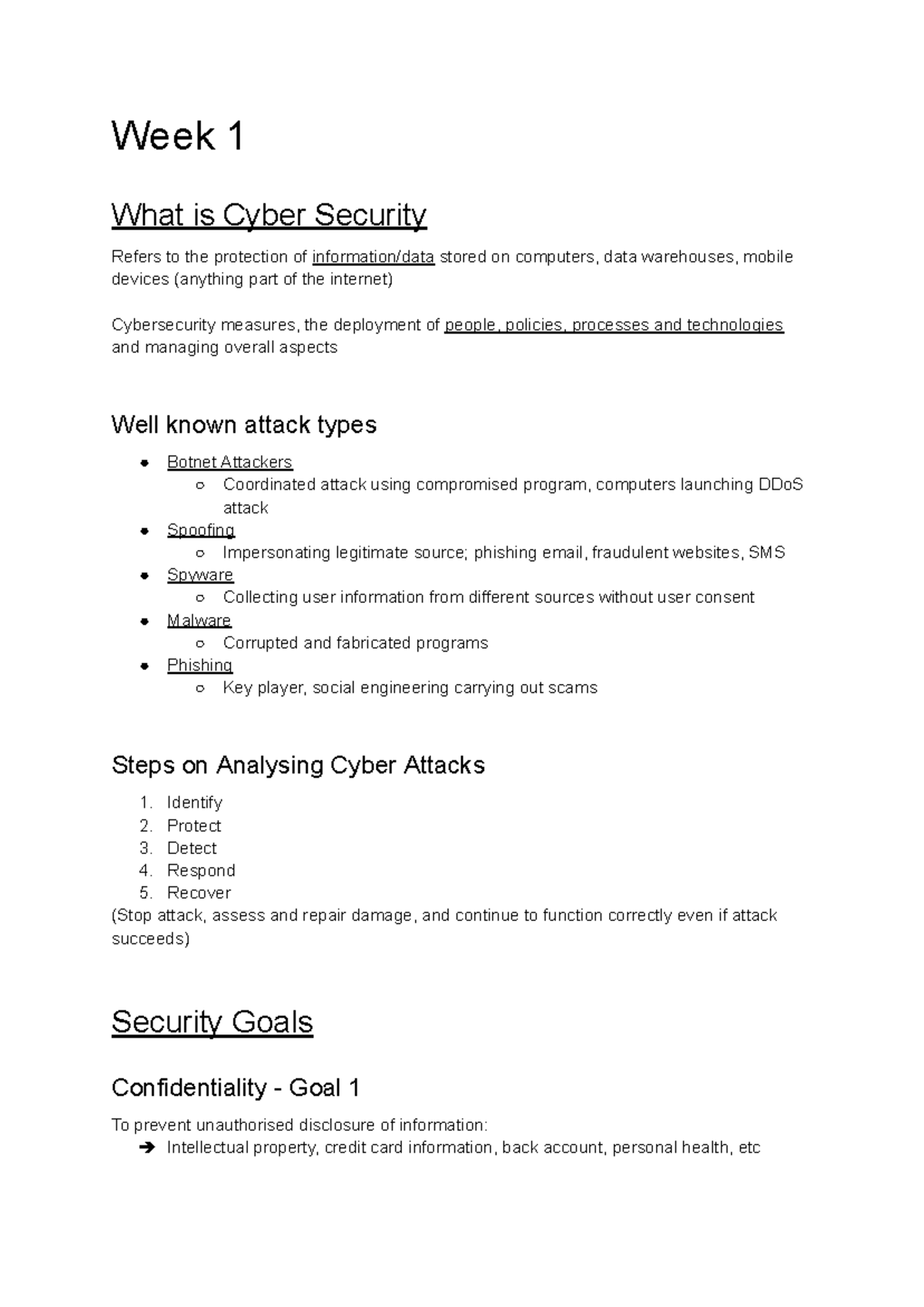 Cyber Security Lecture Notes Week 1 Week 1 What Is Cyber Security
