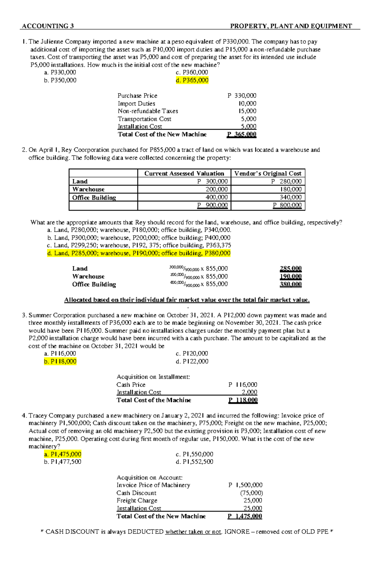 PPE Problems - actg - ACCOUNTING 3 PROPERTY, PLANT AND EQUIPMENT The Julienne Company imported a ...
