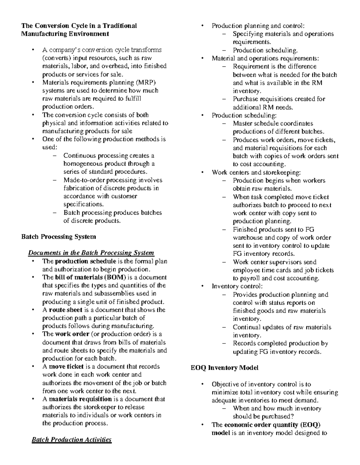 Module 7 Summary - The Conversion Cycle in a Traditional Manufacturing ...