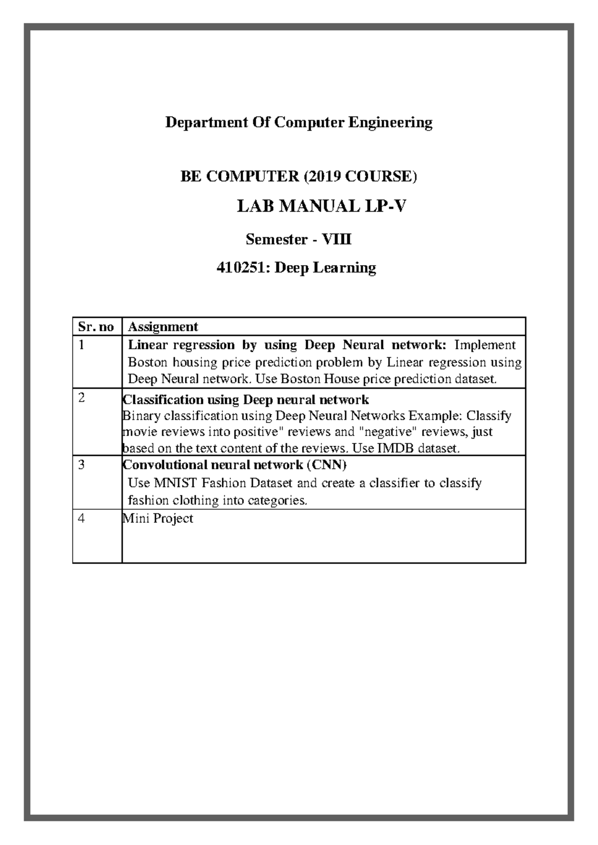 Deep Learning Manual - Department Of Computer Engineering BE COMPUTER (2019 COURSE) LAB MANUAL ...