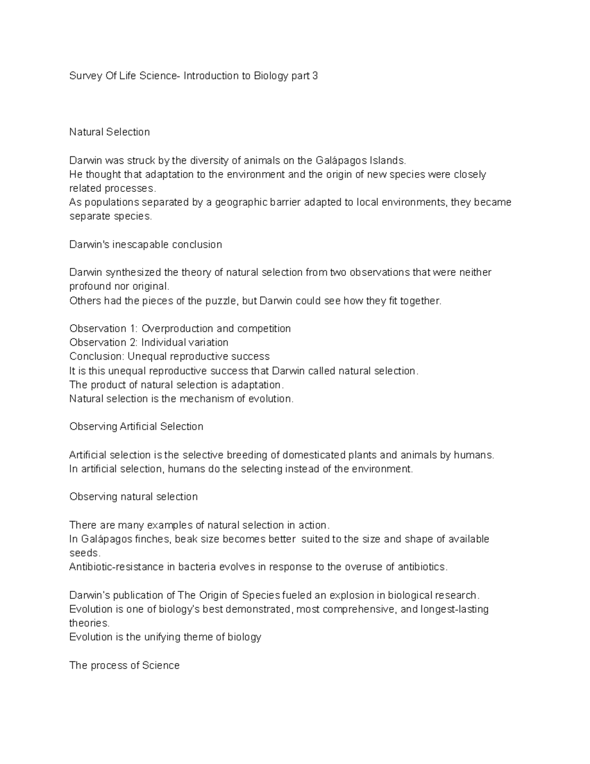 Survey Of Life Science- Introduction to Biology part 3 - He thought ...