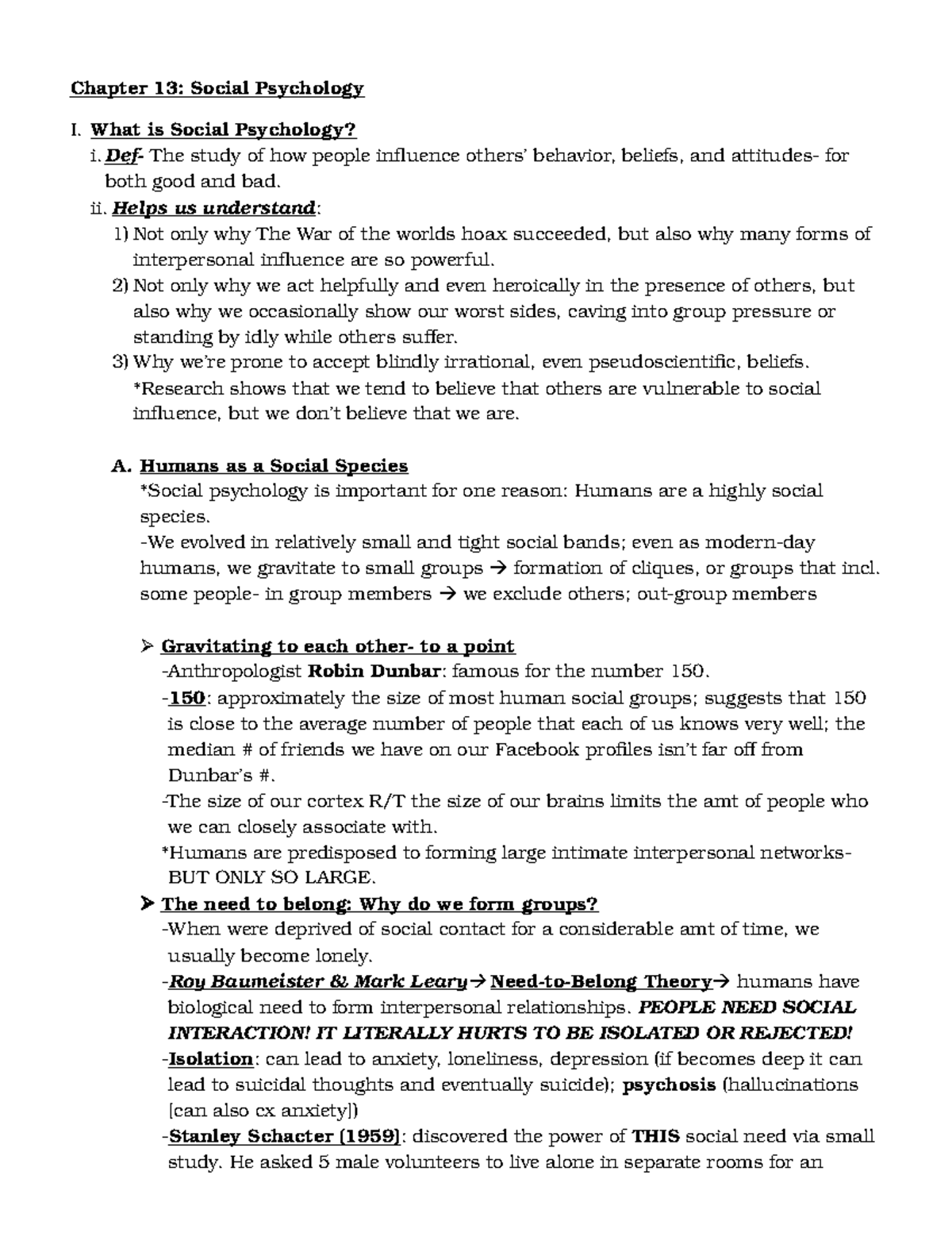 Chapter 13 social psych outline - Chapter 13: Social Psychology I. What ...