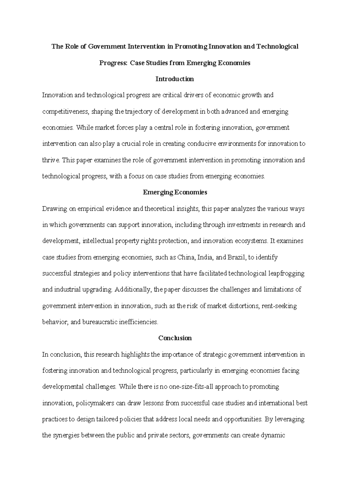 The Role of Government Intervention in Promoting Innovation and ...