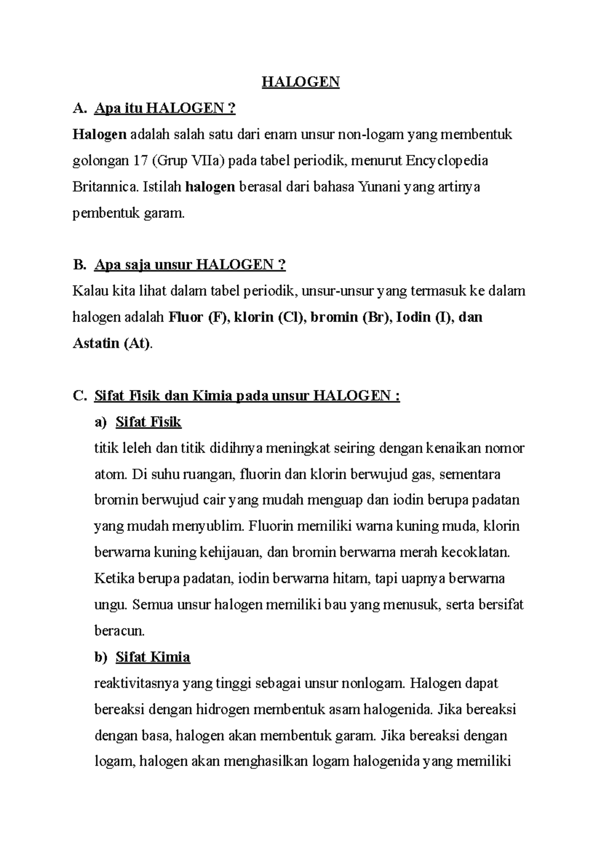 Halogen (ISI) - free - HALOGEN A. Apa itu HALOGEN? Halogen adalah salah ...