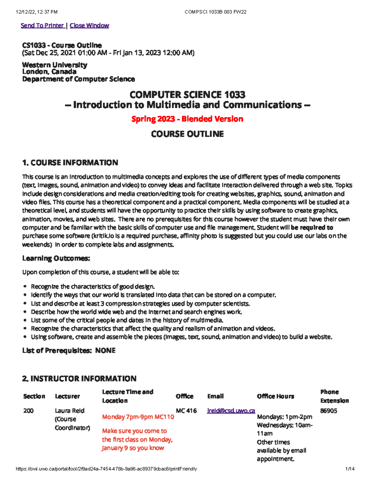 CS1033-b - Course outline - Send To Printer | Close Window CS1033 - Course Outline (Sat Dec 25 ...