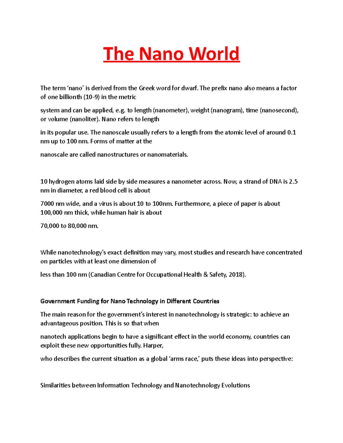 The Nano World - The Nano World The term ‘nano’ is derived from the ...
