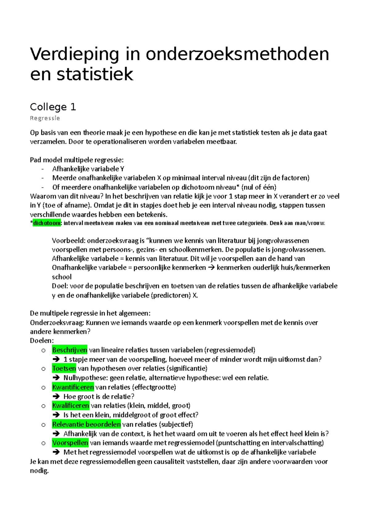 Colleges VOS - Verdieping in onderzoeksmethoden en statistiek College 1 ...